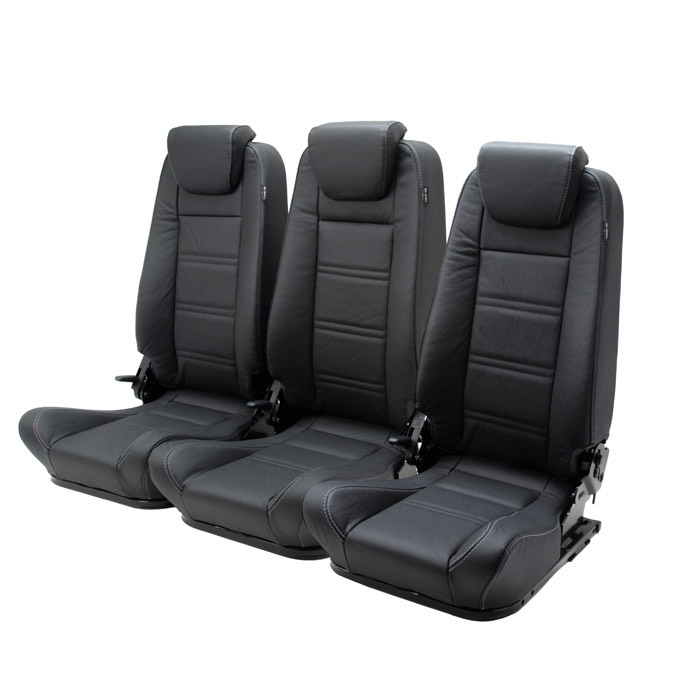 Prem High Back Seats - Full Set Black Leather White Stitch EXT010-3 ...